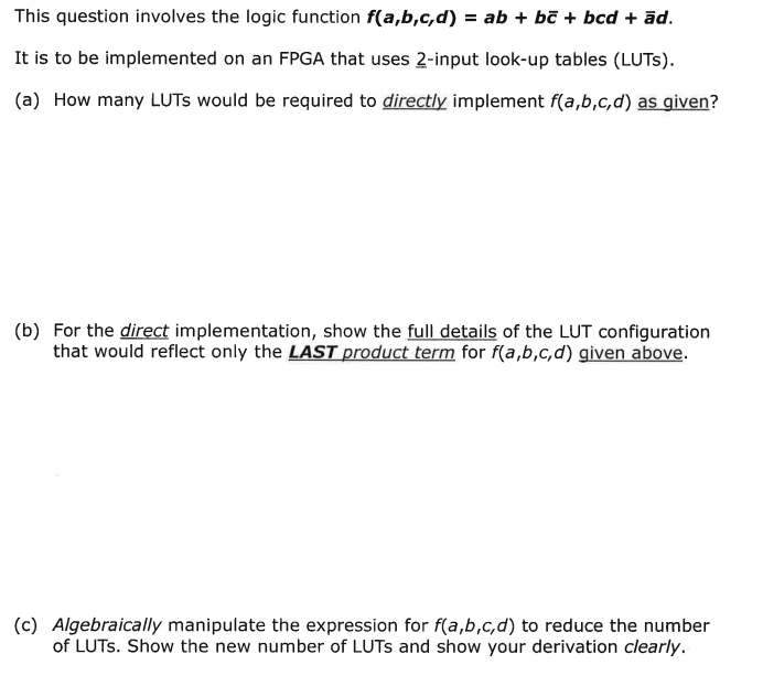 Solved This question involves the logic function f(a,b,c,d) | Chegg.com