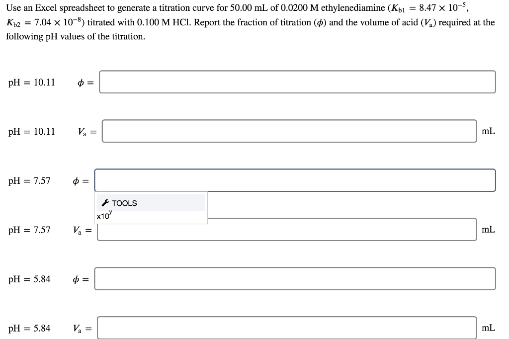 Use an Excel spreadsheet to generate a titration | Chegg.com