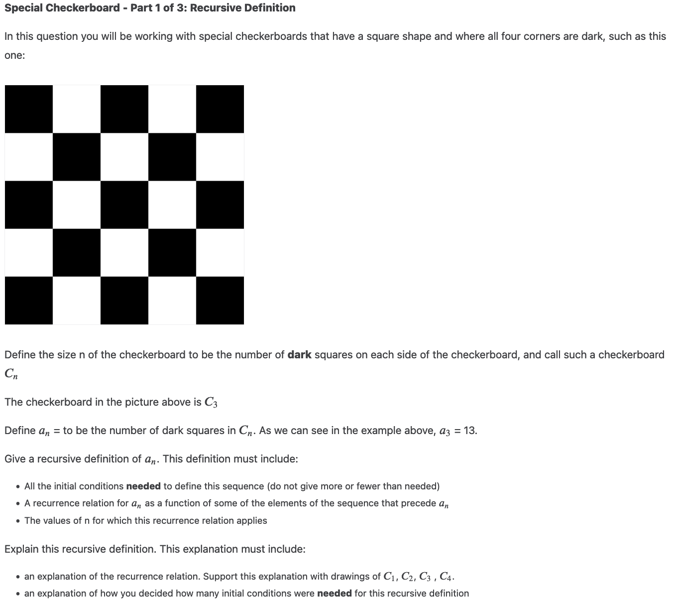 Solved Special Checkerboard - ﻿Part 1 ﻿of 3: Recursive | Chegg.com