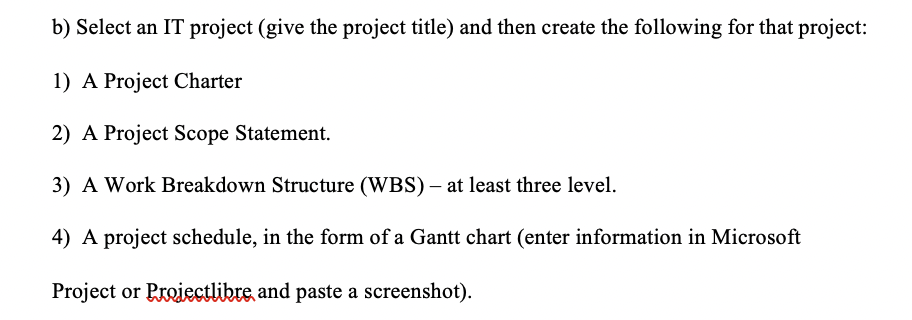 Solved b) Select an IT project (give the project title) and | Chegg.com