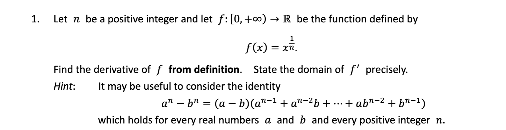 Solved Let n be a positive integer and let f:[0,+∞)→R be the | Chegg.com