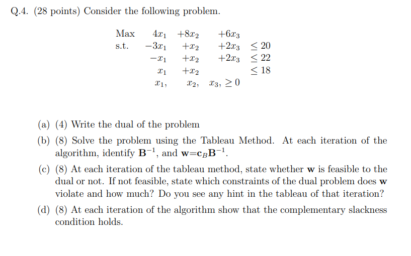 Solved Q.4. (28 points) Consider the following problem. Max | Chegg.com