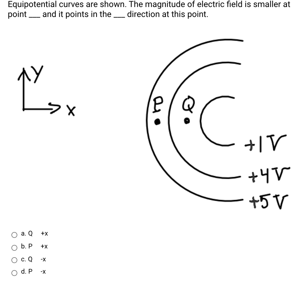 Solved A) Equipotential curves are shown. The magnitude of | Chegg.com