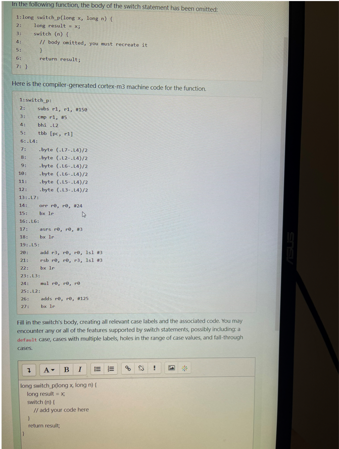 Solved In the following function, the body of the switch | Chegg.com