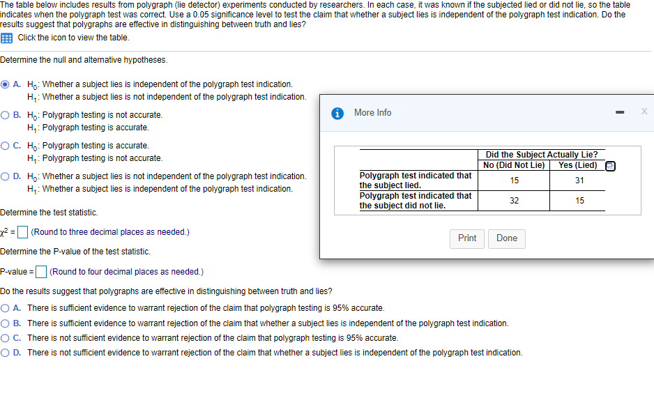 Solved The table below includes results from polygraph (lie | Chegg.com