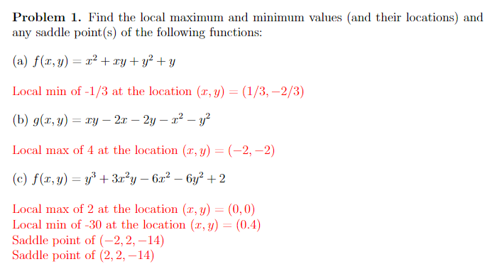 Solved Problem 1. Find the local maximum and minimum values | Chegg.com