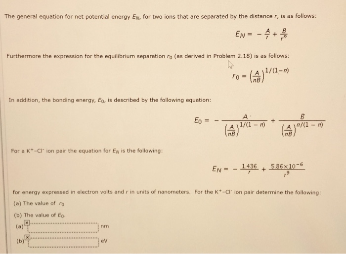 Solved The general equation for net potential energy EN, for | Chegg.com