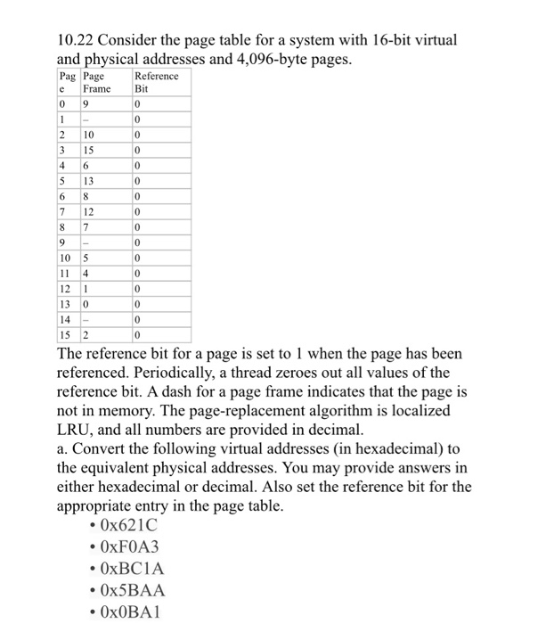  Solved 1022 Consider Page Table System 16 Bit Virtual Physical