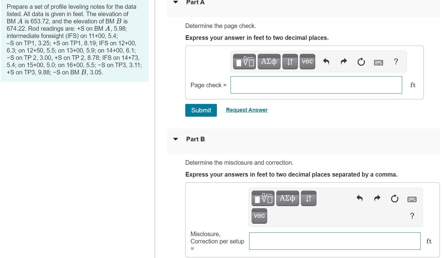 Solved Part A Prepare a set of profile leveling notes for | Chegg.com