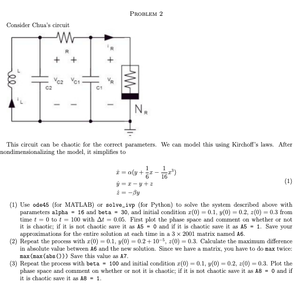 PROBLEM 2 Consider Chua's circuit M R + + + Vc2 vc1 | Chegg.com