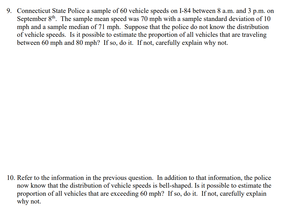 Solved Connecticut State Police a sample of 60 vehicle | Chegg.com