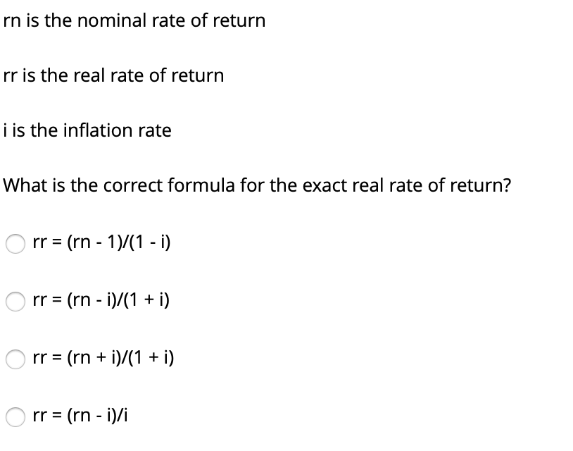Solved rn is the nominal rate of return rr is the real rate | Chegg.com