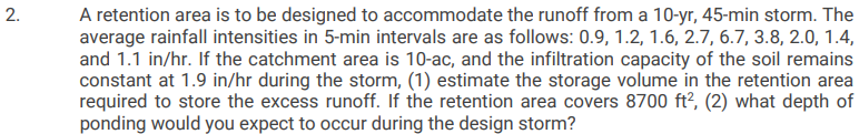 Solved A retention area is to be designed to accommodate the | Chegg.com