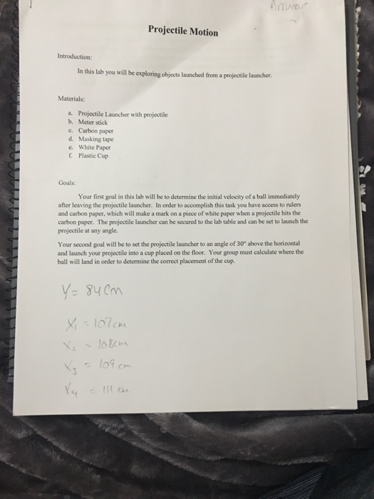 Solved Projectile Motion Introduction: In this lab you will | Chegg.com