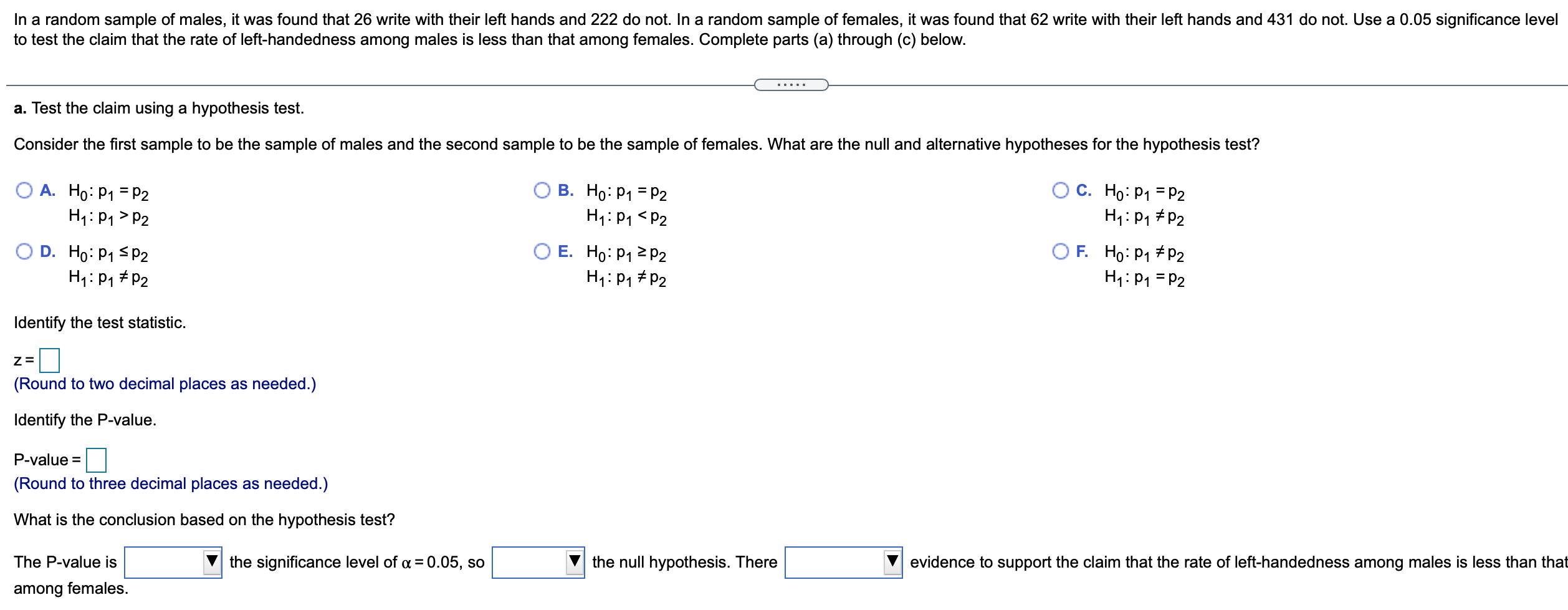 Solved In a random sample of males, it was found that 26 | Chegg.com