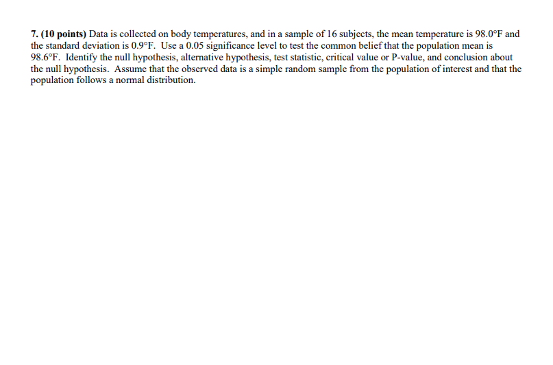 Solved 7. (10 points) Data is collected on body | Chegg.com