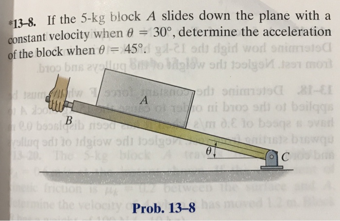 Solved #13-8. If the 5-kg block A slides down the plane with | Chegg.com