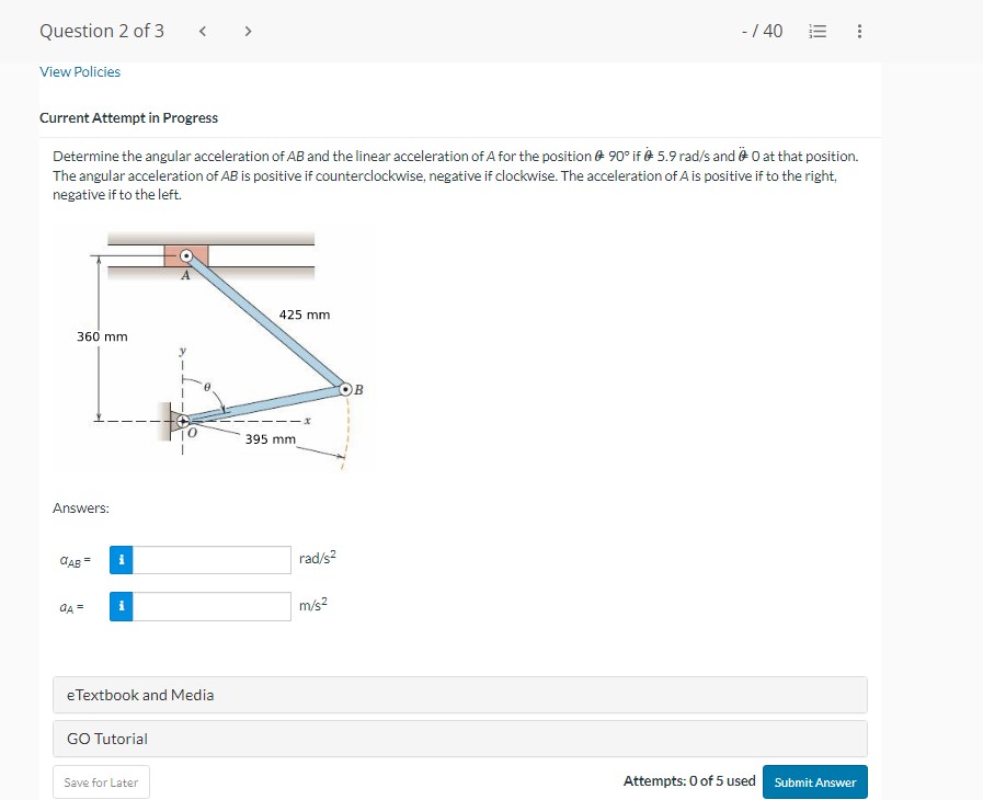 Solved Determine the angular acceleration of AB and the | Chegg.com
