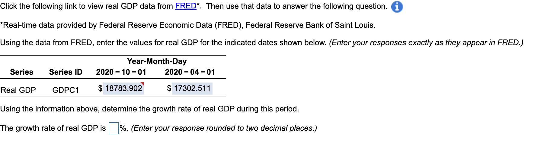 Solved Click the following link to view real GDP data from | Chegg.com