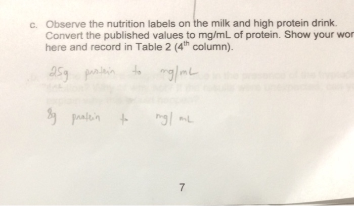 c. Observe the nutrition labels on the milk and high | Chegg.com