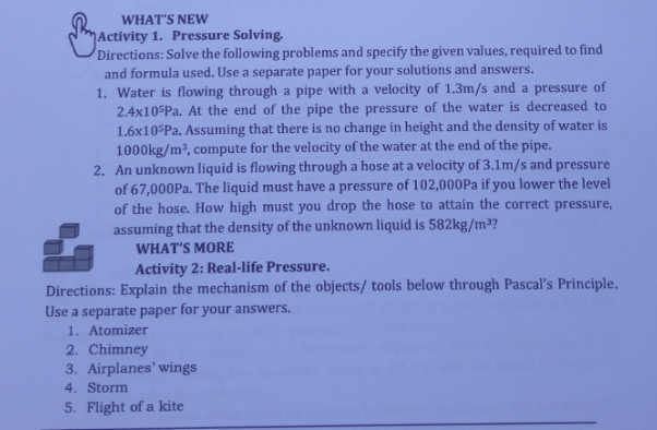 Solved WHAT'S NEW Activity 1. Pressure Solving. Directions: | Chegg.com