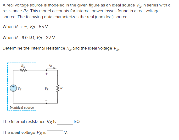 Solved A real voltage source is modeled in the given figure | Chegg.com