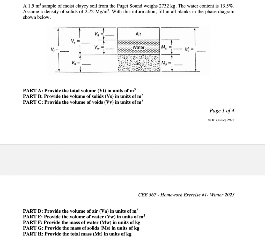 A 1.5 m3 sample of moist clayey soil from the Puget | Chegg.com