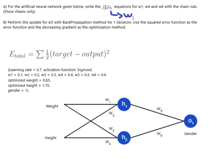 Solved A) For the artificial neural network given below, | Chegg.com
