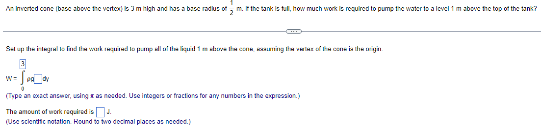 Solved Set up the integral to find the work required to pump | Chegg.com
