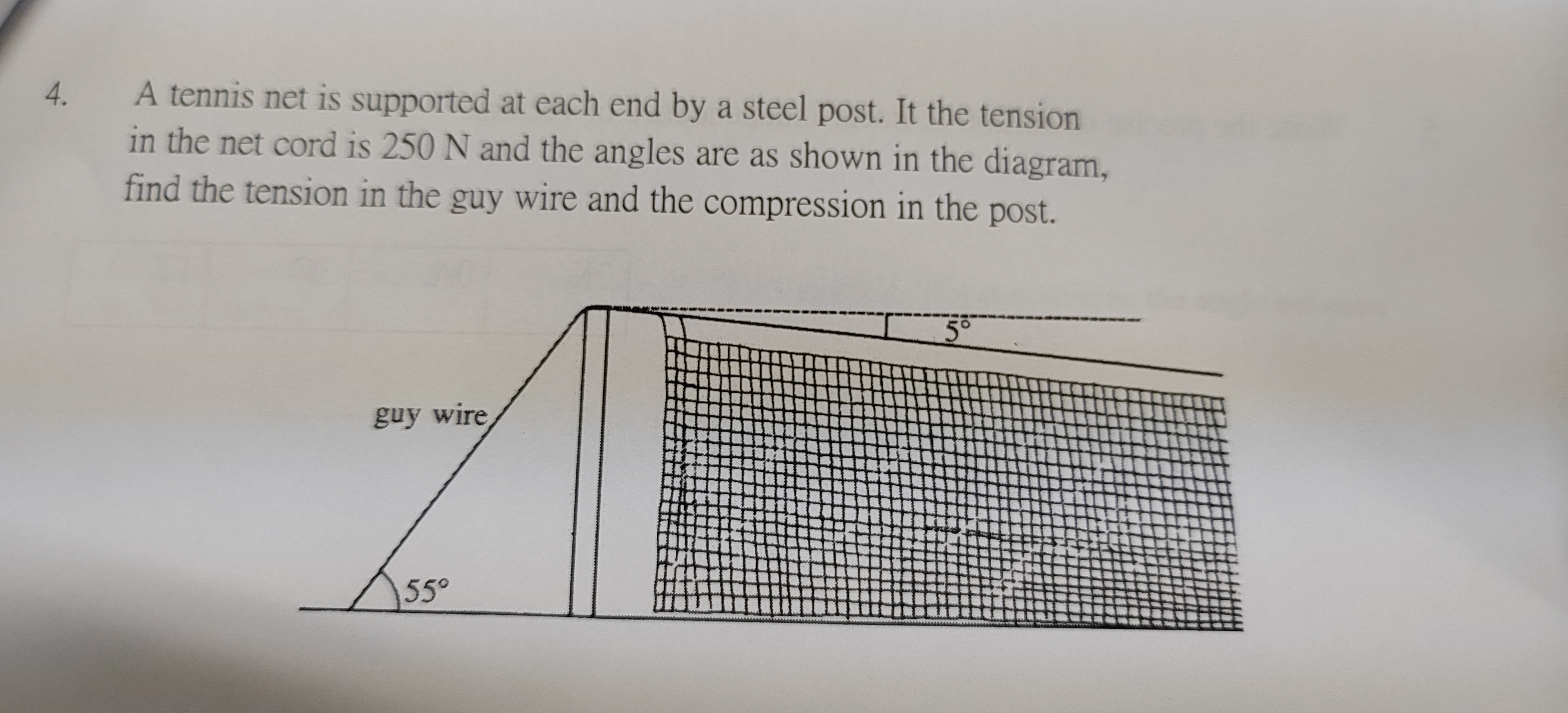 Solved A tennis net is supported at each end by a steel | Chegg.com