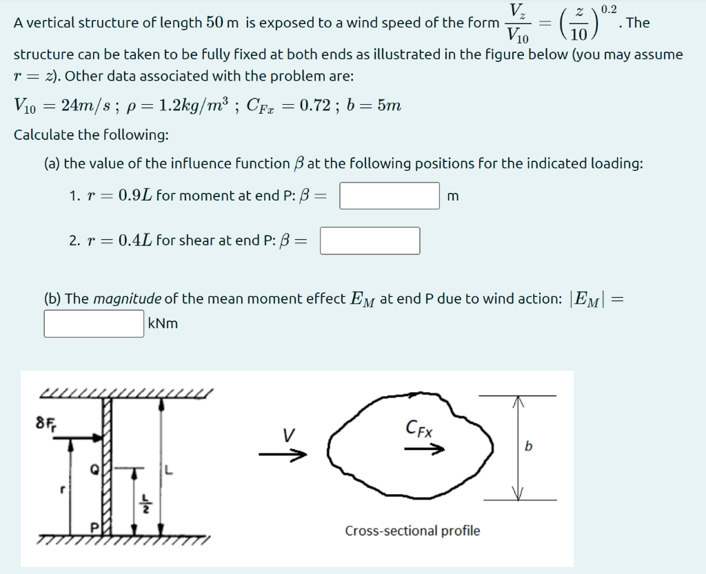 Solved A vertical structure of length 50 m is exposed to a | Chegg.com