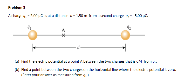 Solved A charge q1=2.00μC is at a distance d=1.50 m from a | Chegg.com