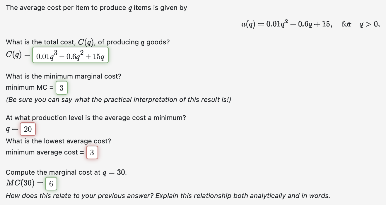 Solved THE RED PARTS ONLY PLEASEThe average cost per item to | Chegg.com