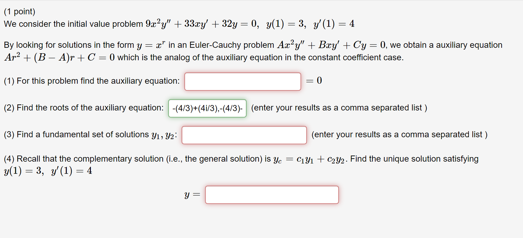 Solved (1 point) We consider the initial value problem | Chegg.com