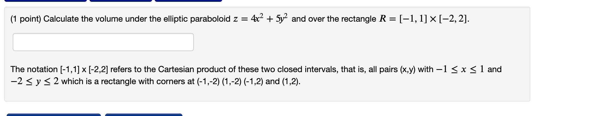 Solved (1 point) Calculate the volume under the elliptic | Chegg.com
