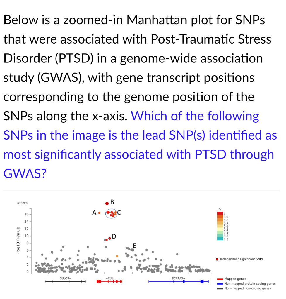 Solved Below is a zoomed-in Manhattan plot for SNPs that | Chegg.com