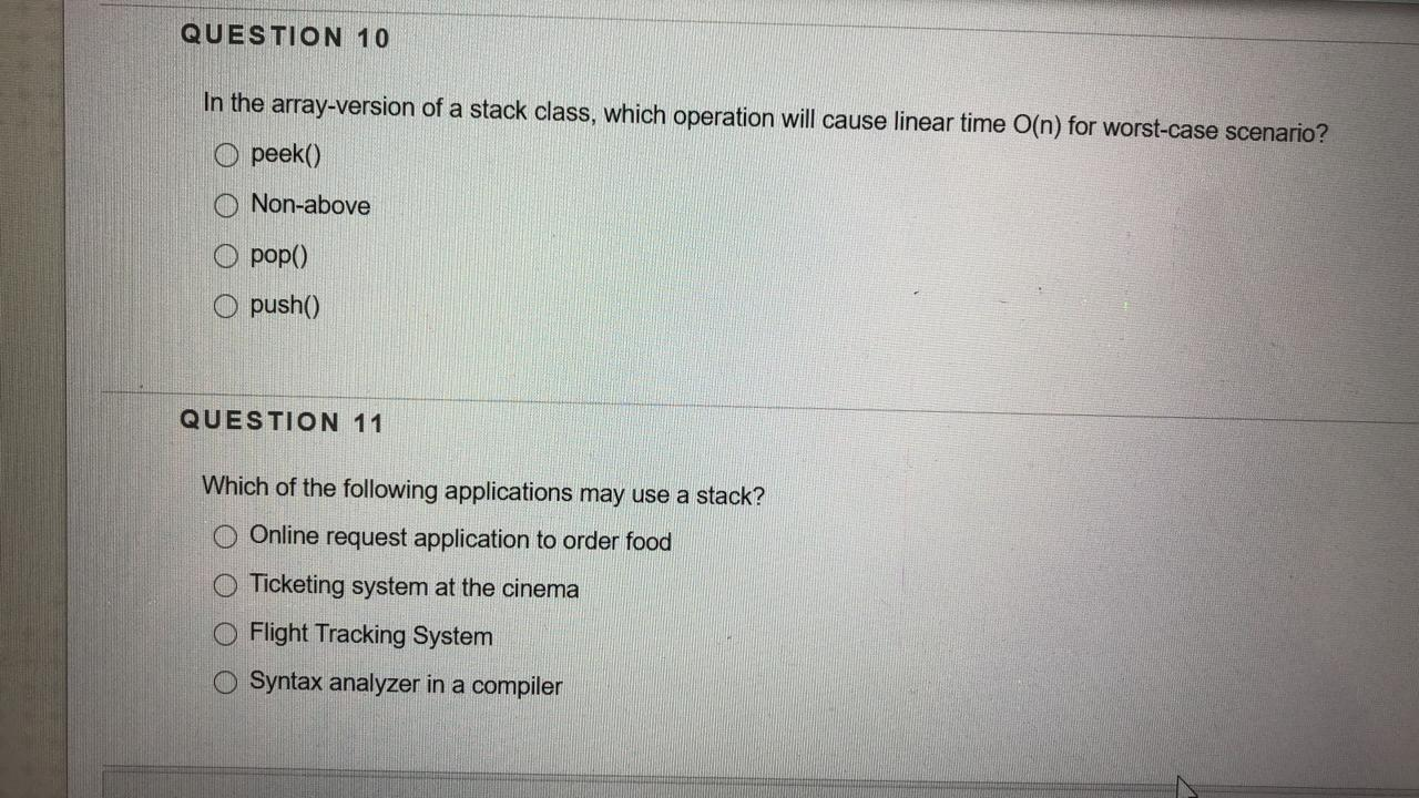 Solved QUESTION 10 In the array-version of a stack class, | Chegg.com