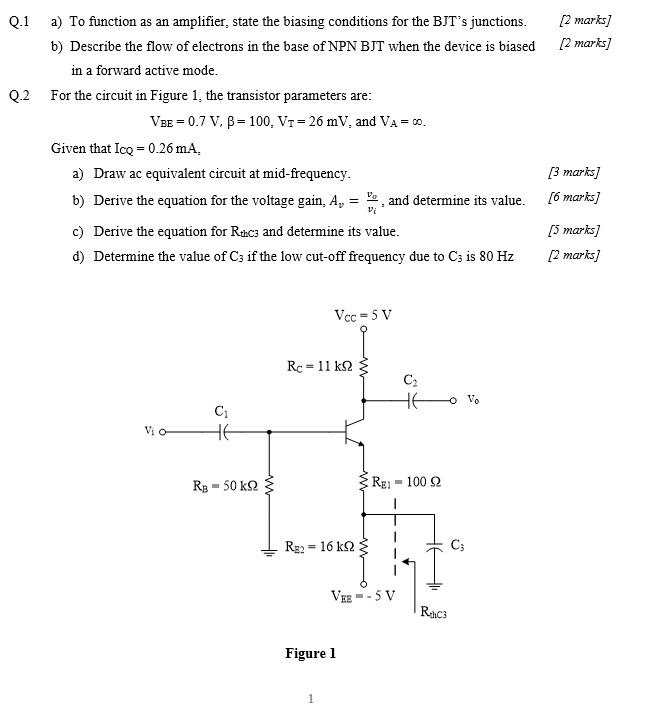 Solved Q.1 a) To function as an amplifier, state the biasing | Chegg.com