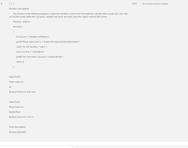 Solved 1. 212 75 00 Source file has not be submitted | Chegg.com