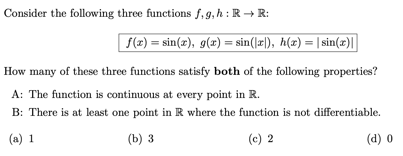 Solved Consider the following three functions f, g, h: R +R: | Chegg.com