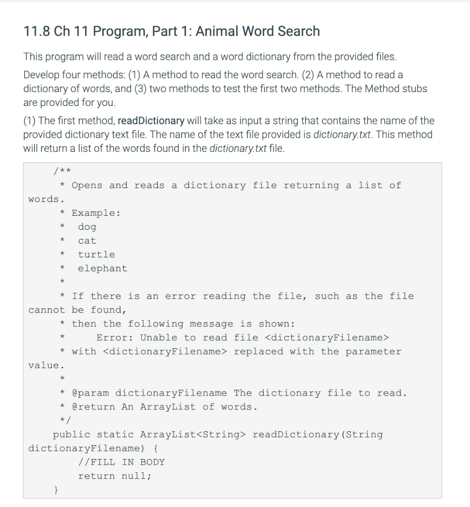 Solved 11.8 Ch 11 Program, Part 1: Animal Word Search This | Chegg.com