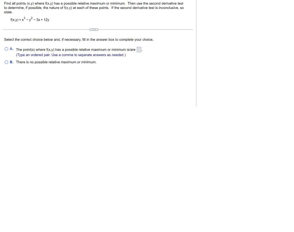 Solved Find all points (x,y) where f(x,y) has a possible | Chegg.com