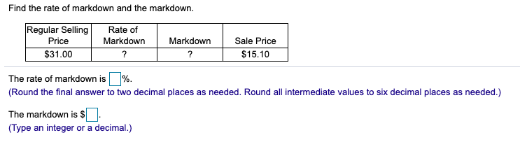 Solved Find the rate of markdown and the markdown. Regular | Chegg.com