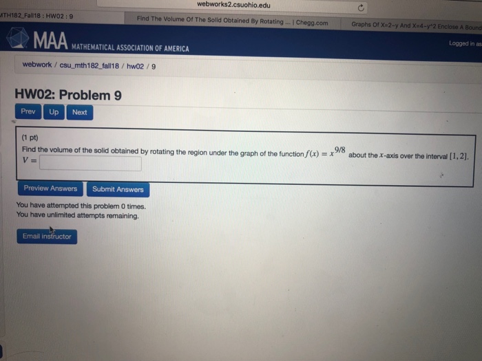 Solved webworks2.csuohio.edu ATH182 Fali18: Hw02:9 Find The | Chegg.com