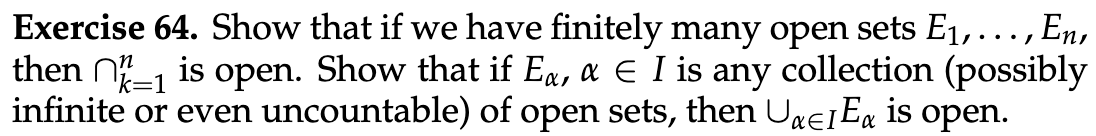 Solved Exercise 64. Show that if we have finitely many open | Chegg.com