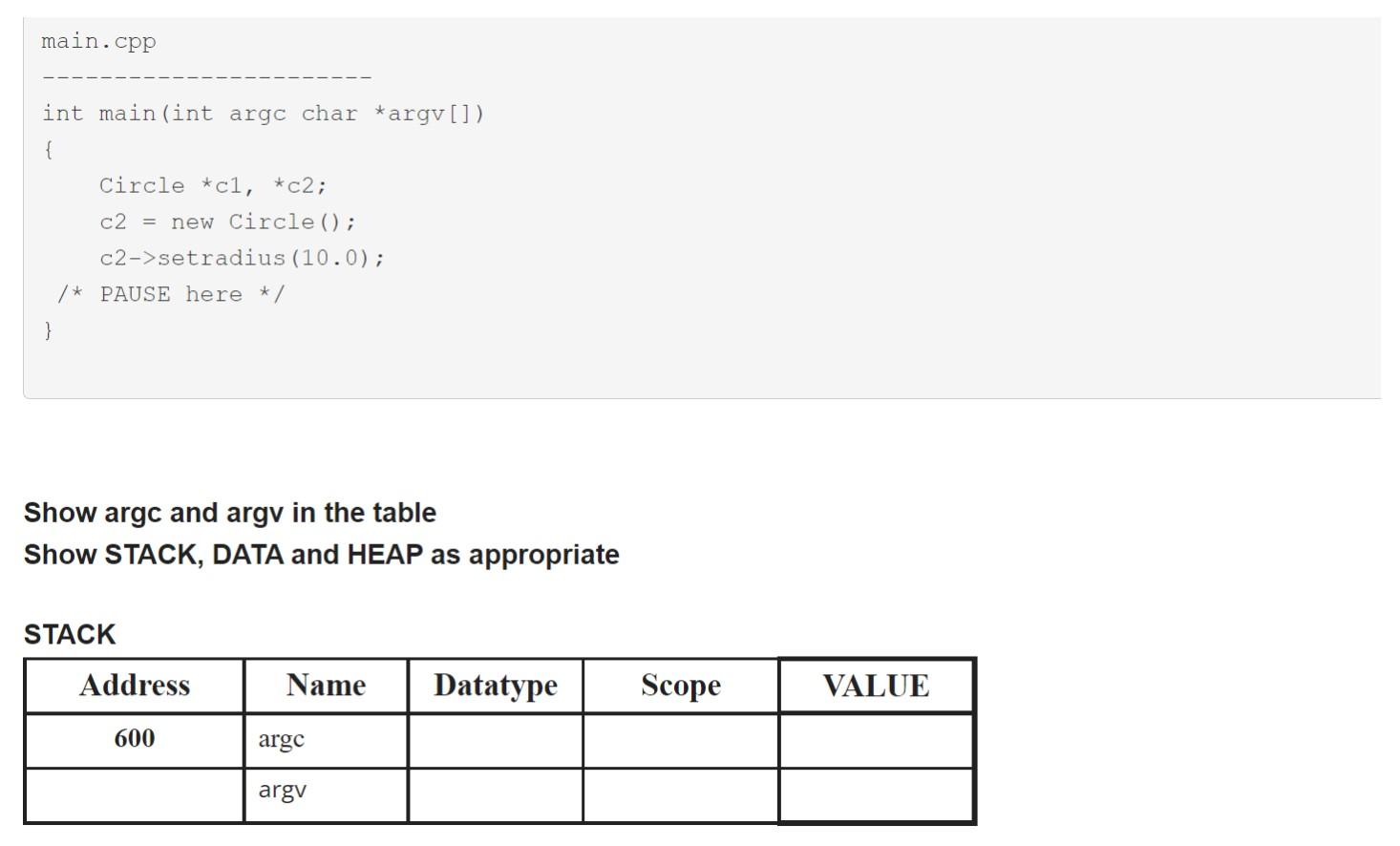Trace the program and show the memory used using the | Chegg.com