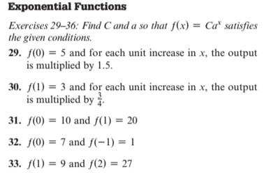 Solved Exponential Functions Exercises 29–36: Find C and a | Chegg.com