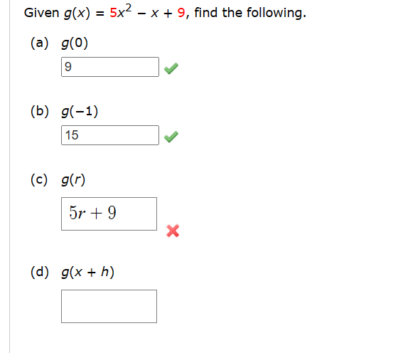 Solved Given g(x)=5x2-x+9, ﻿find the | Chegg.com
