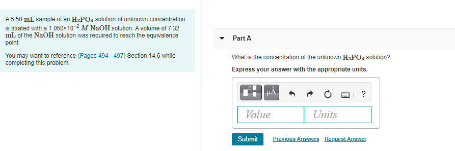 Solved A5.50 mL sample of an H3PO4 solution of unknown | Chegg.com