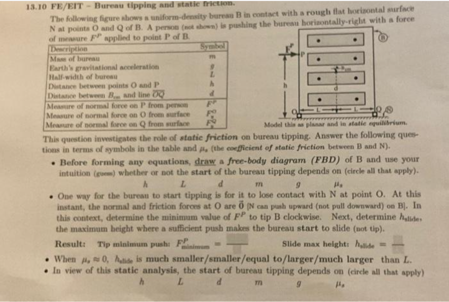 Solved 13.10 ﻿FE/EIT - ﻿Bureau tipping and static | Chegg.com